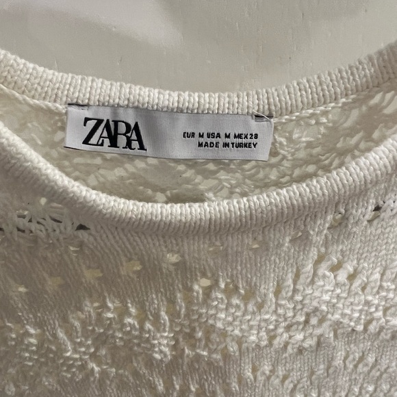 Zara | Tops | Zara Cream Colored Knit Top With Patterns And Strap On ...
